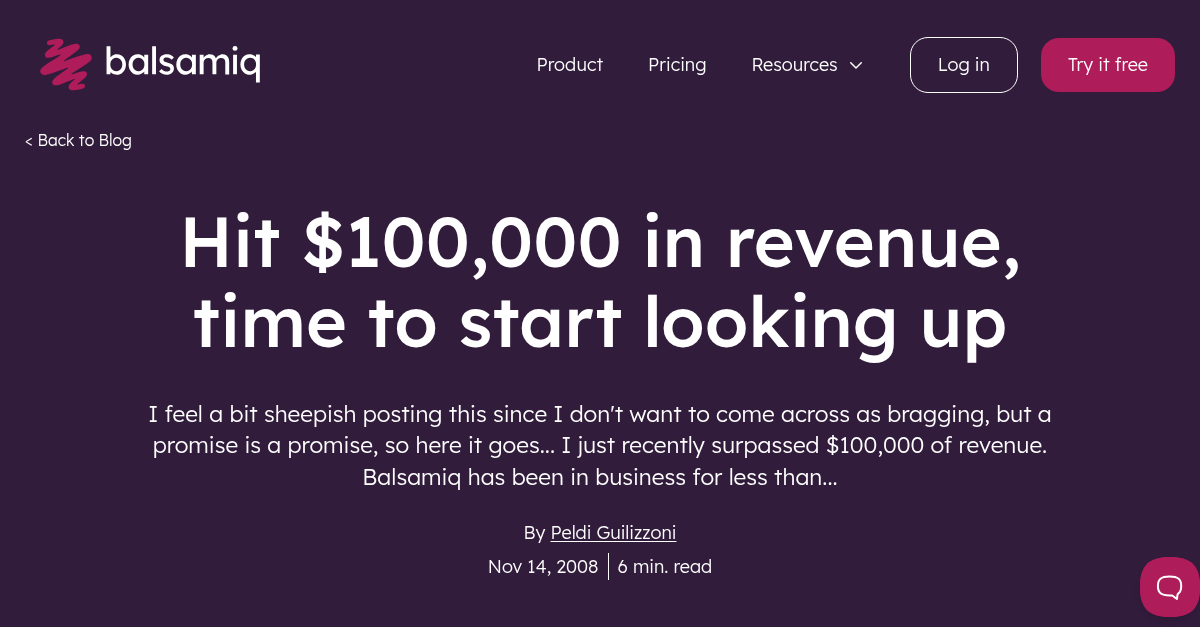 Hit $100,000 in revenue, time to start looking up