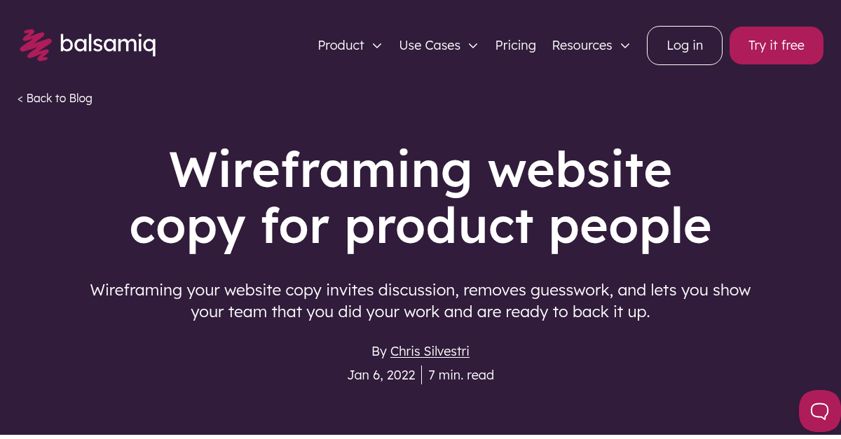 Wireframing website copy for product people