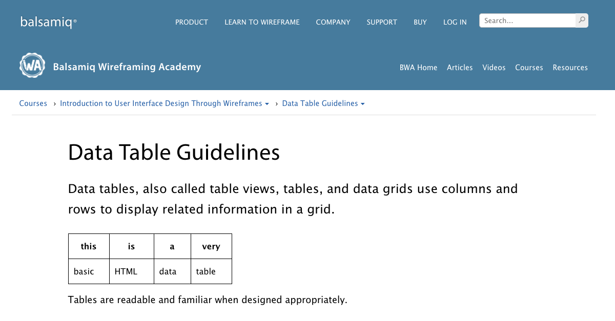 Data Table Guidelines | Wireframing Academy | Balsamiq