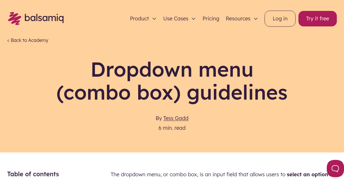 Dropdown menu (combo box) guidelines