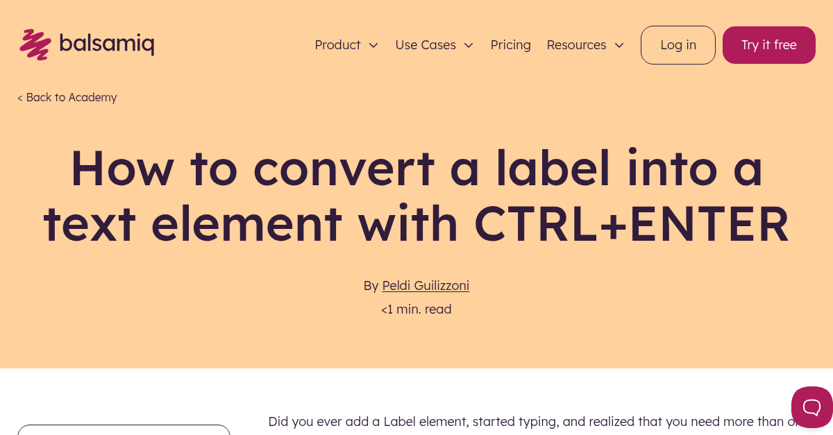 How to convert a label into a text element with CTRL+ENTER