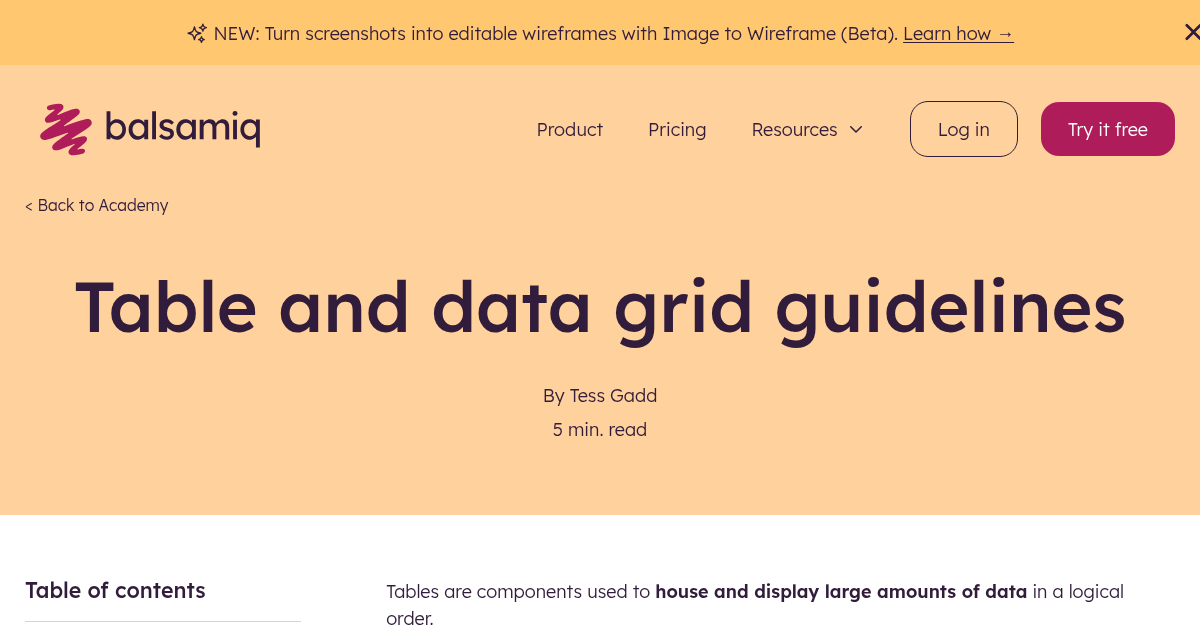Table and data grid guidelines