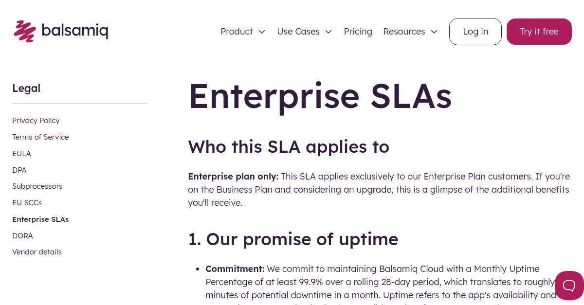 Balsamiq Enterprise SLA