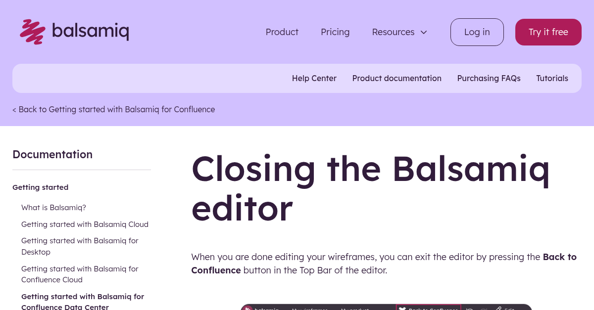 How to close the editor in Balsamiq for Confluence Data Center - Balsamiq documentation