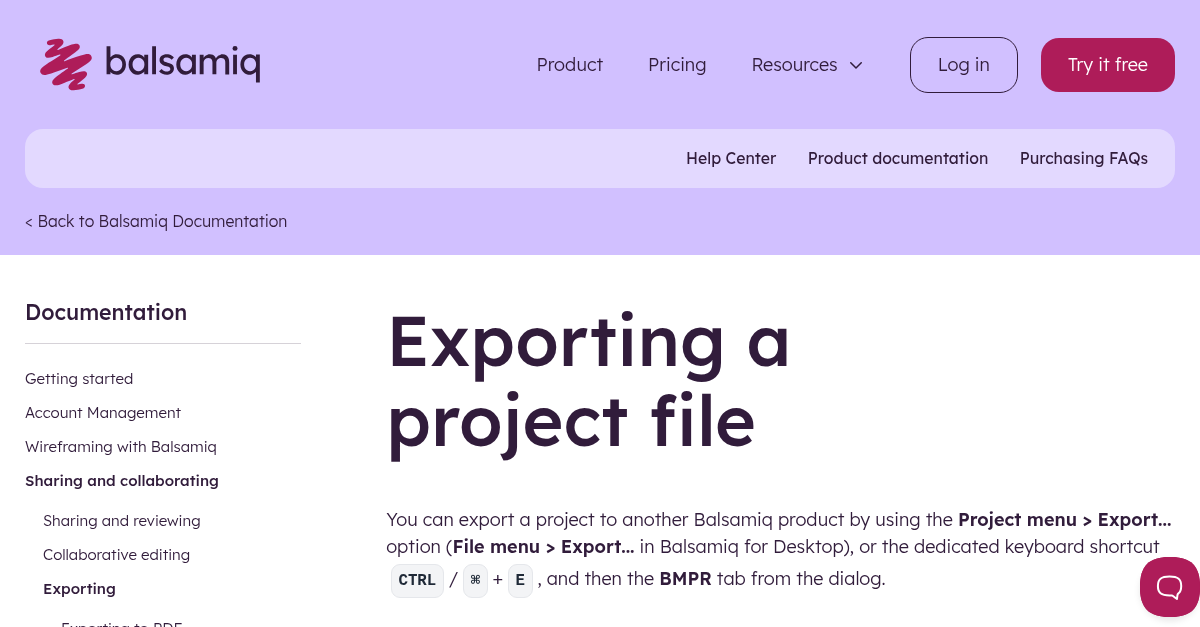 Exporting a project file - Balsamiq documentation