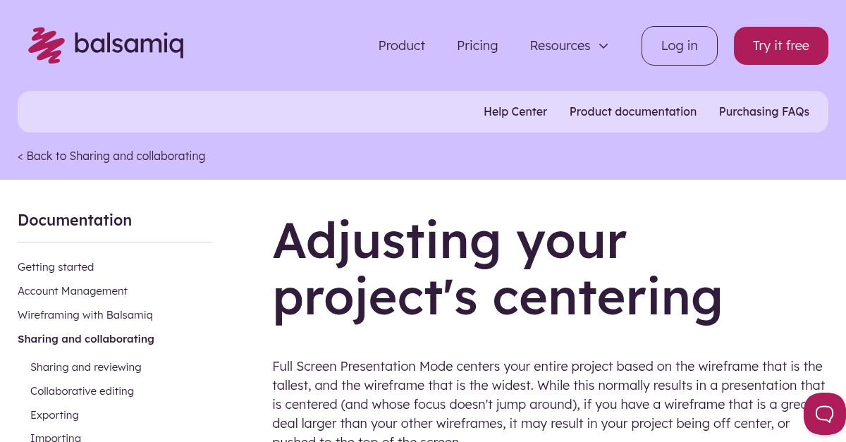 How to manage project centering in Balsamiq full screen presentation ...