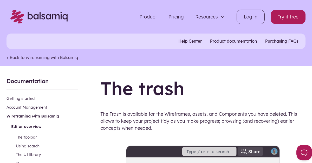 How to use the trash in Balsamiq - Balsamiq documentation