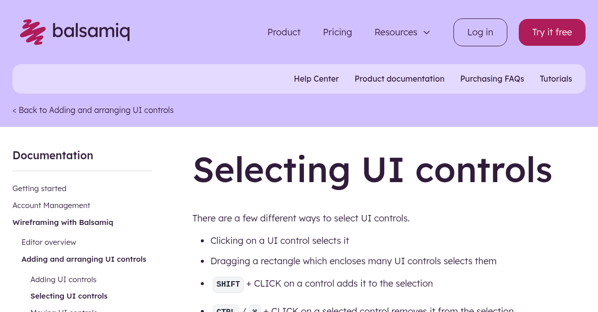 How to select UI controls in Balsamiq - Balsamiq documentation