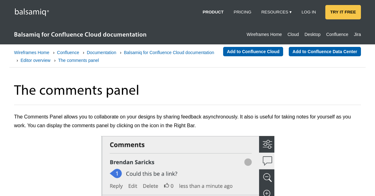 The Comments Panel Balsamiq For Confluence Cloud Documentation Balsamiq 