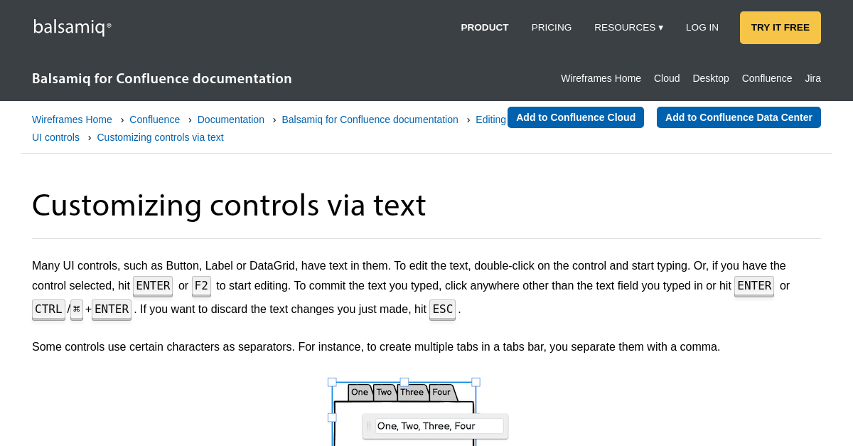 Customizing Controls Via Text Balsamiq For Confluence Documentation Balsamiq