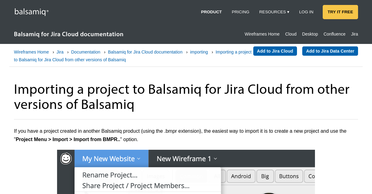 Importing A Project To Balsamiq For Jira Cloud From Other Versions Of Balsamiq Balsamiq For